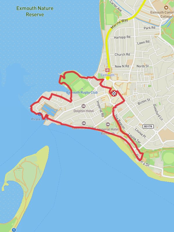 Imperial Recreation Ground and Exmouth Beach via Exmouth Town Trail