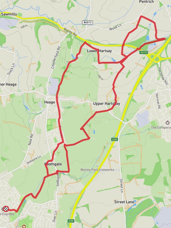 Map of White Moor and Ripley Country Park Loop, Derbyshire