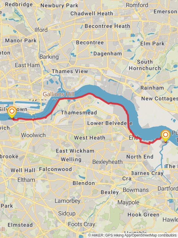Map of Thames Path in South East, London