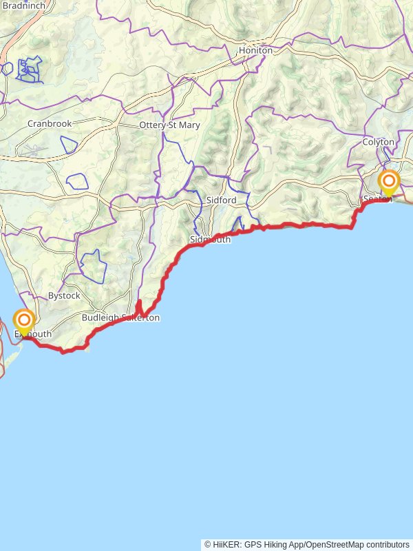 Map of Exmouth to Seaton Coastal Walk, Devon