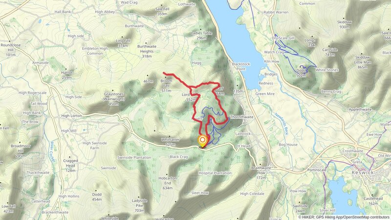 Map of Lord's Seat and Barf via Seat How Summit Trail, Cumberland