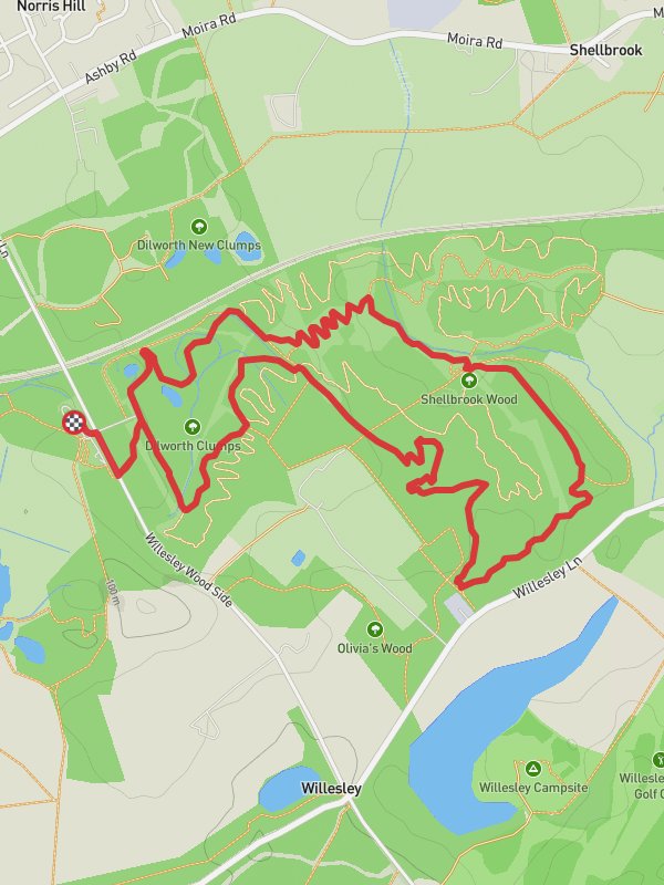 Map of Dilworth Clumps and Shellbrook Wood via Wood Farm Trail,