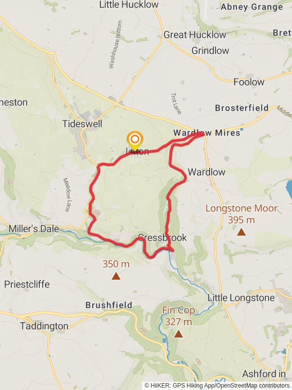 Map of Tideswell - Miller's and Cressbrook Dales from Litton,