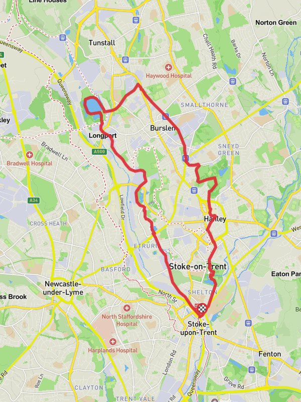 Map of Westport Lake, Cobridge Park and Hanley Park Lake via Two