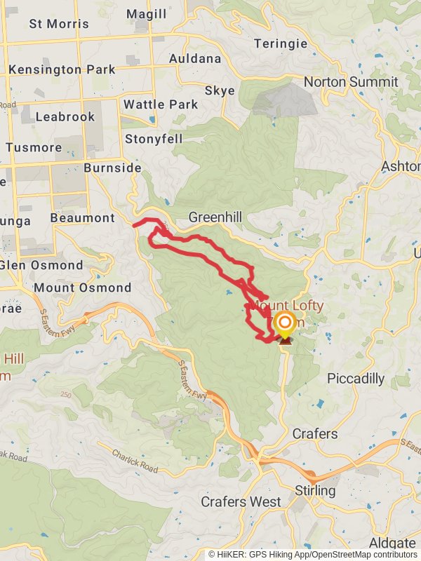 Map of Mt Lofty Summit from Chambers Gully, Adelaide Hills